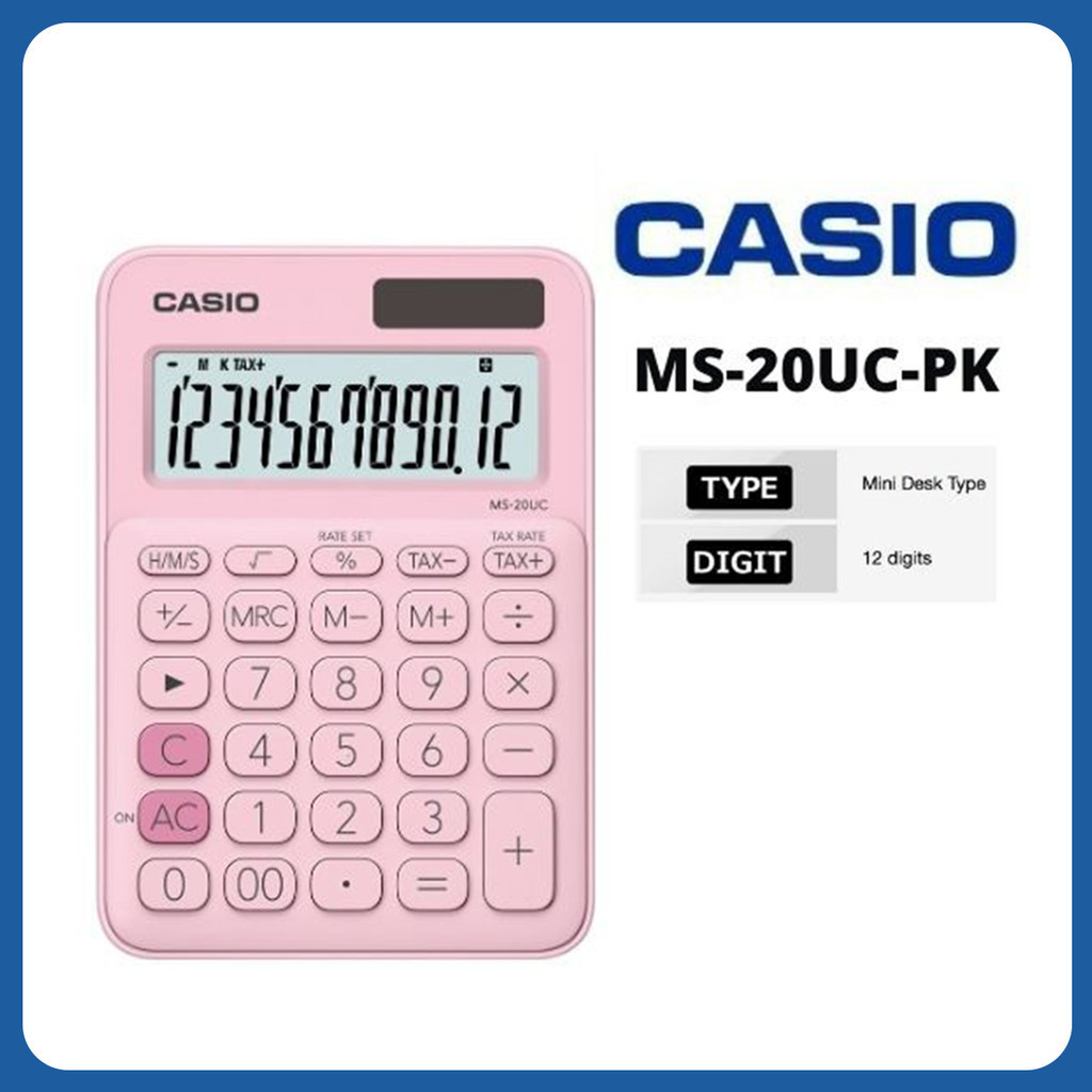 Casio MS-20UC-PK Basic Calculator Colorful MY STYLE Mini Desk Type ...
