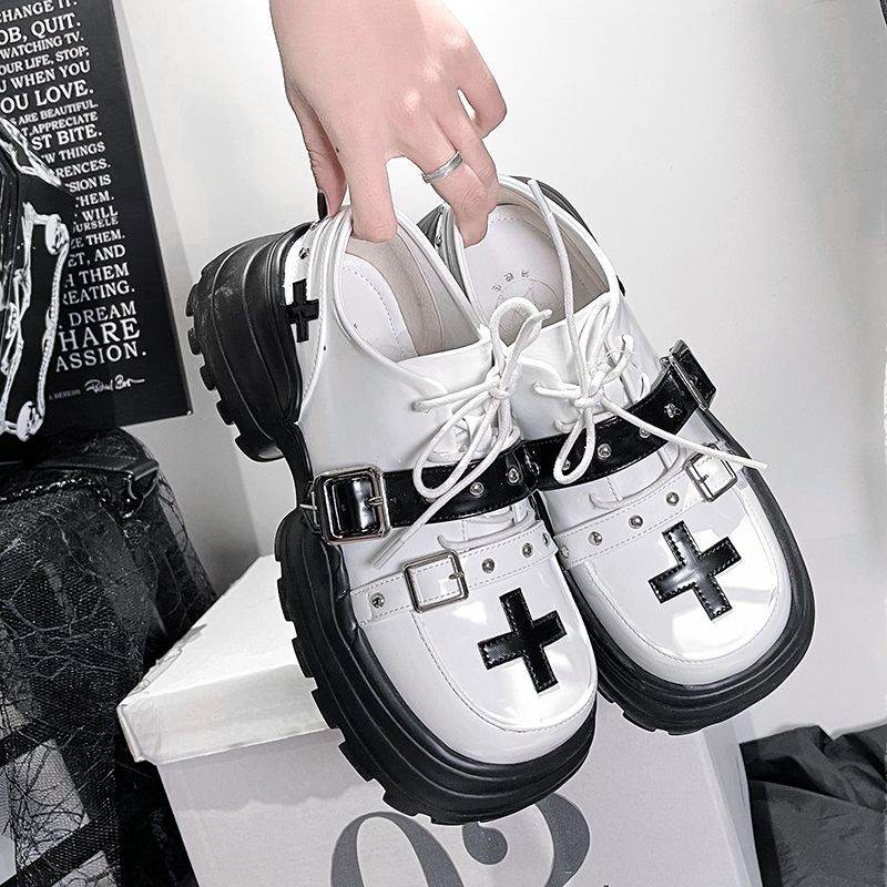 Cross Shoes Round Toe Prayer lolita Japanese Female Sweet Cool Punk ...