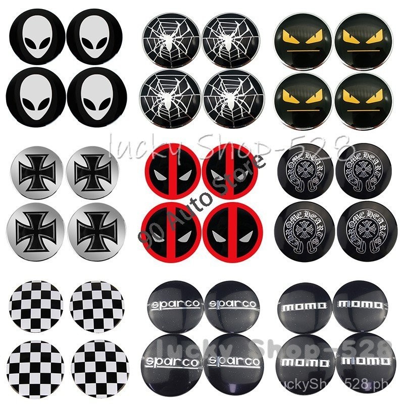 4PCS 56mm MOMO Deadpool Car Wheel Hub Cap Sticker Tire Cap Wheel Center ...
