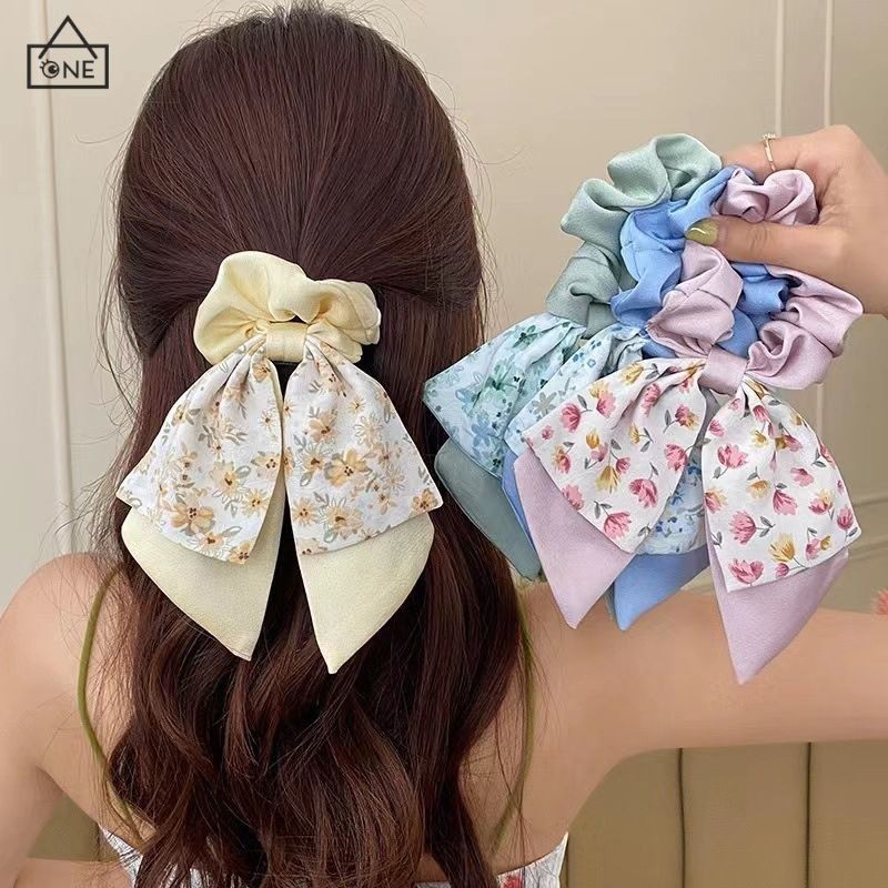 a.one.Forest Style Floral Bow Large Intestine Hair Rope Female Ribbon ...