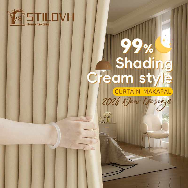 Cream Korean style blackout curtain Aesthetic curtains for window ...