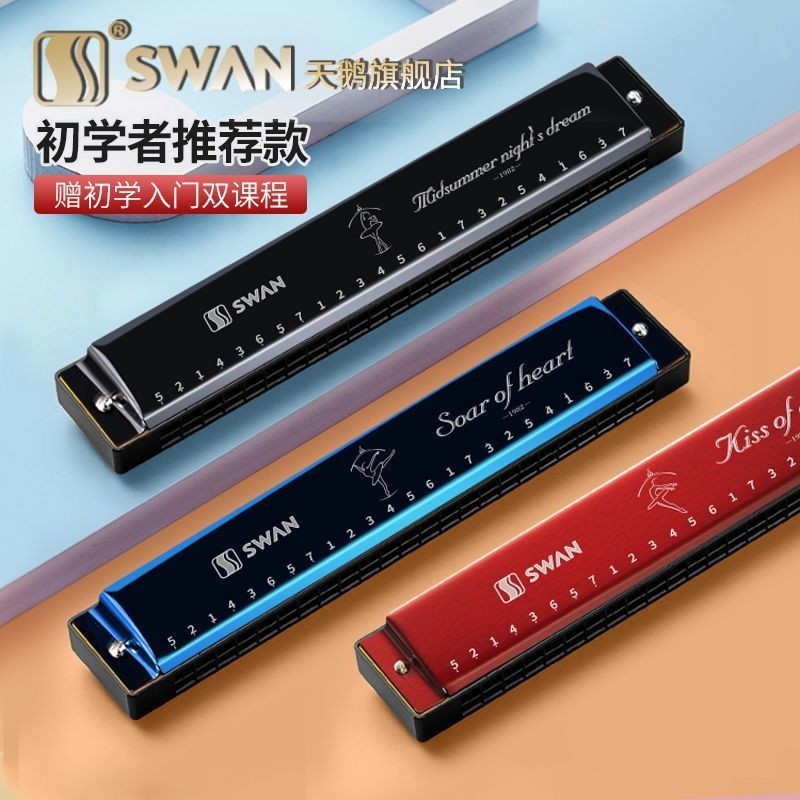 Swan Harmonica S3 Children Elementary School Students Beginners 24 Holes C Key Polyphonic ...