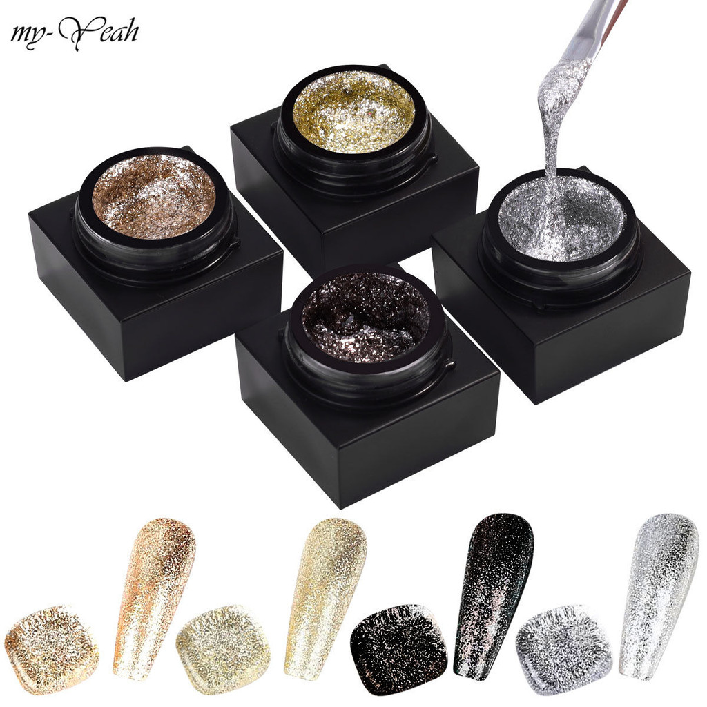 Myyeah Glitter Nail Gels Nail Art Reflective Painting Metallic Platinum ...