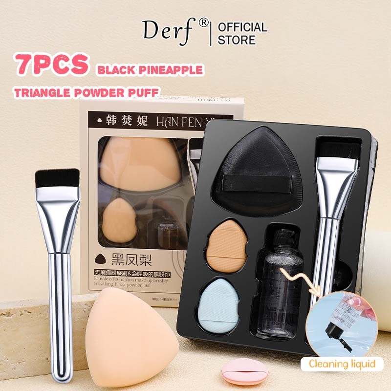 7pcs/set Flat Top Makeup Brush Set Mini Powder Puff Professional ...