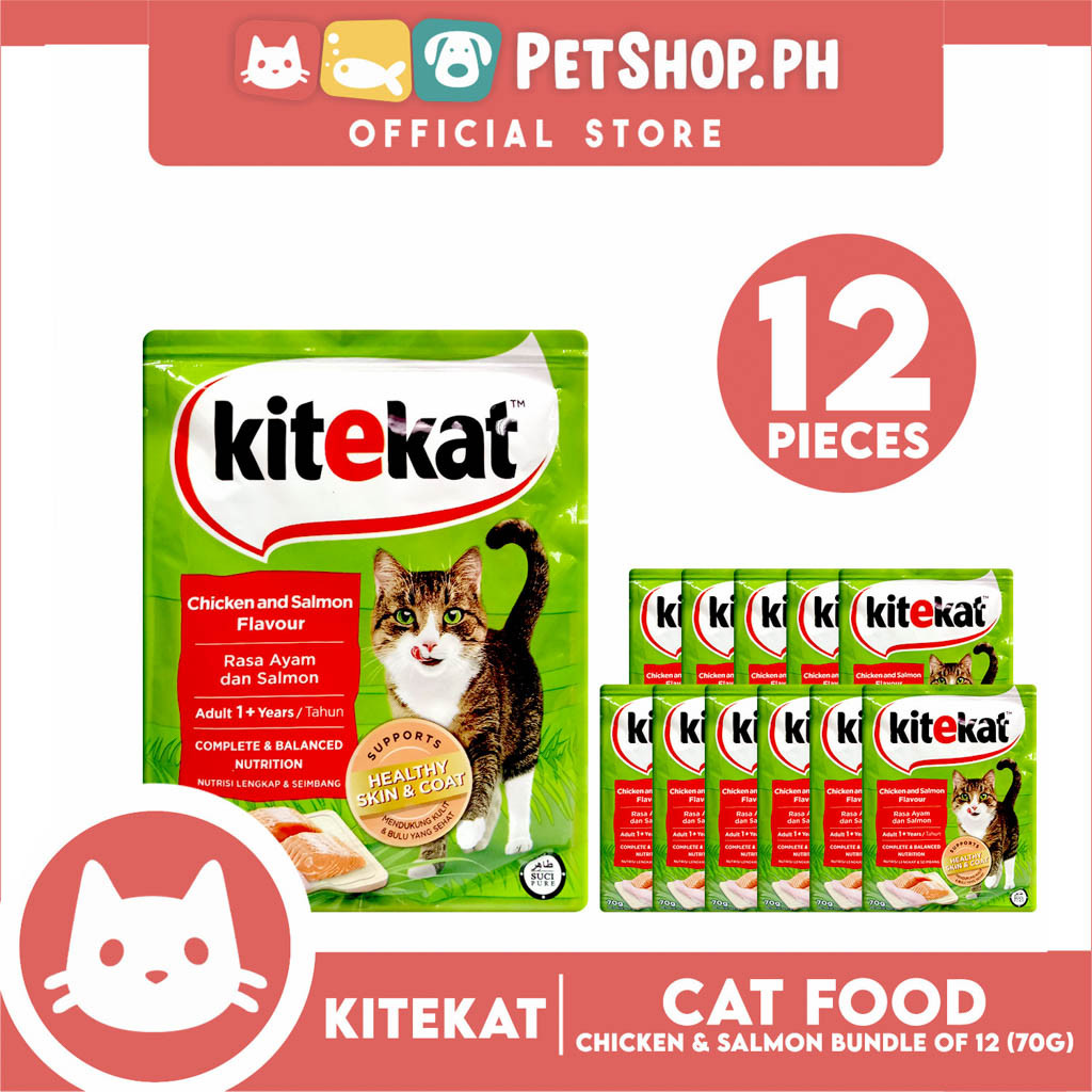 12pcs Kitekat Wet Cat Food in Pouch for Adult 70g (Chicken and Salmon ...