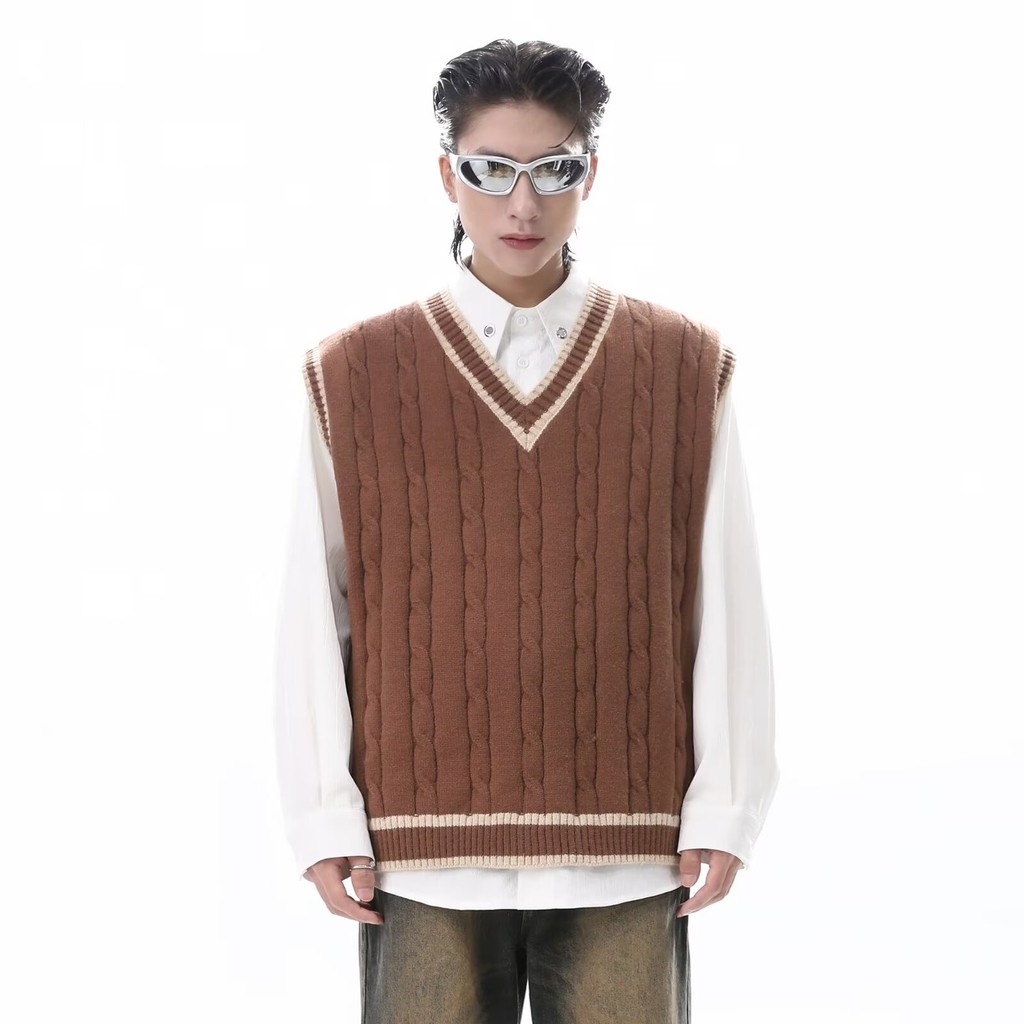 2024 Spring Korean Style Trendy Knitted Vest Men bf Couple Preppy Style ...