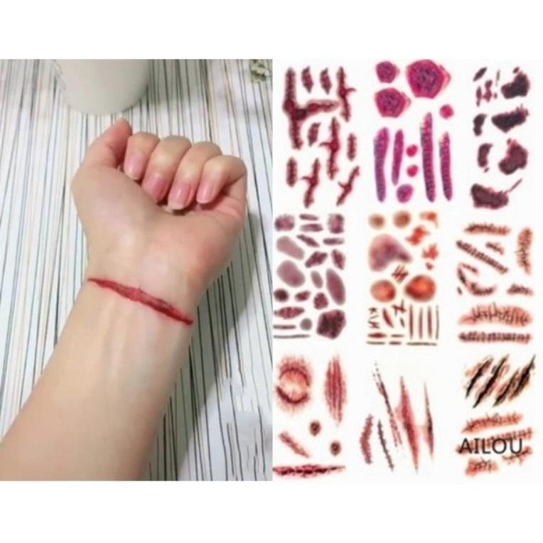 Halloween Makeup Fake Scar Tattoo Sticker Simulation Horror Realistic ...