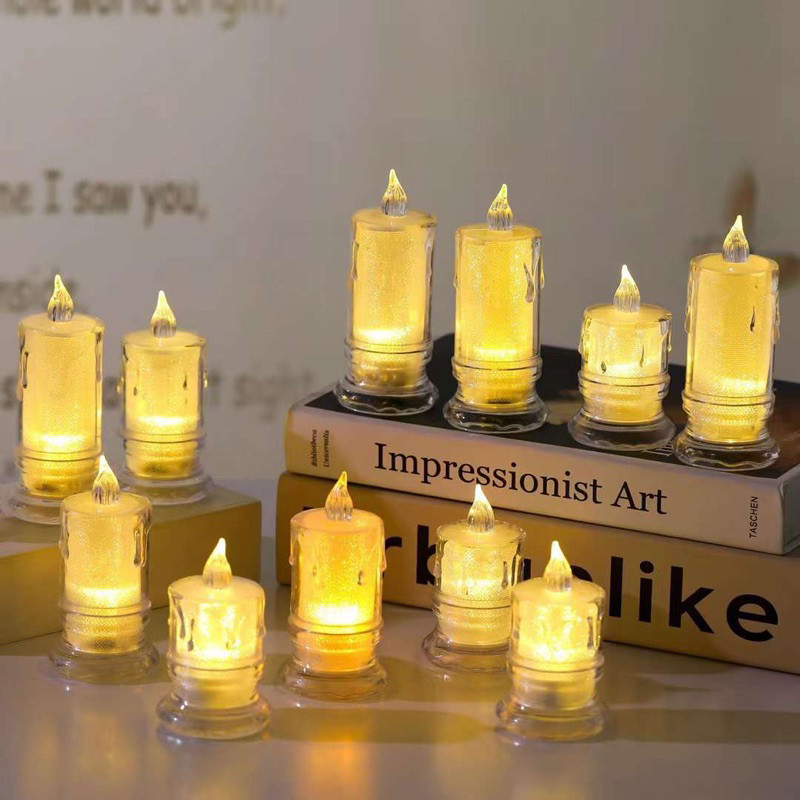 Transparent LED Flameless Crystal Candle Light Altar Holiday Weeding ...