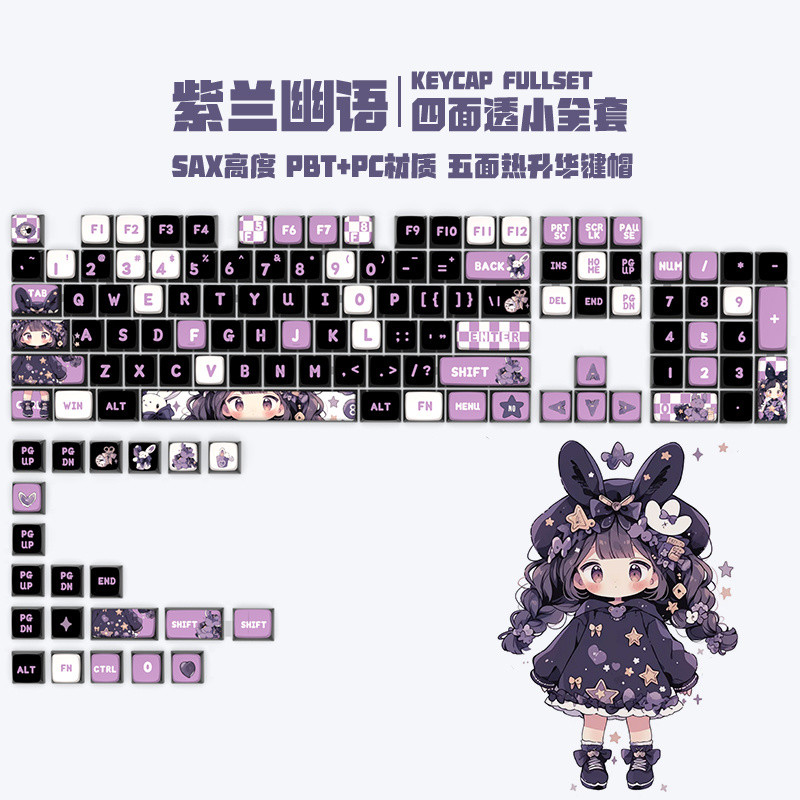 Purple Pudding Transparent Keycap PBT Sublimation Two-Dimensional Anime ...