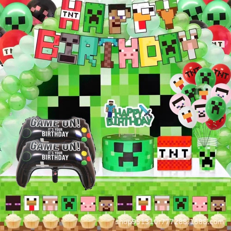 Minecraft Theme Balloon Garland Video Game Controller Foil Green Latex ...