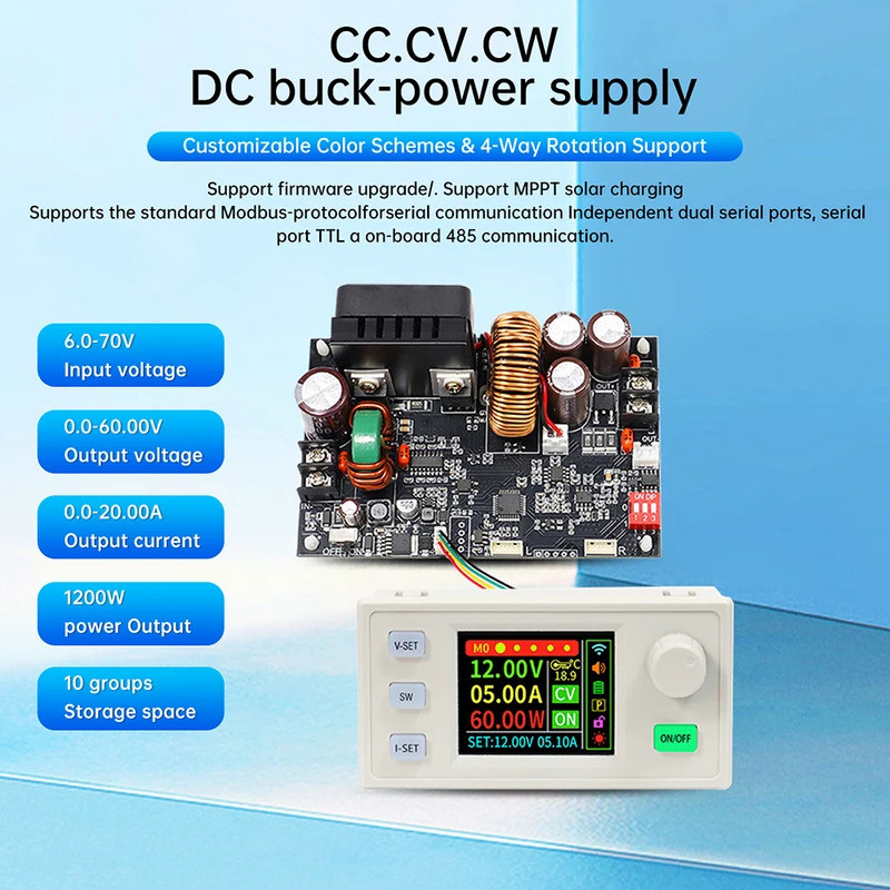 20A 1200W Buck Converter CC CV Step-Down Module LCD Adjustable ...