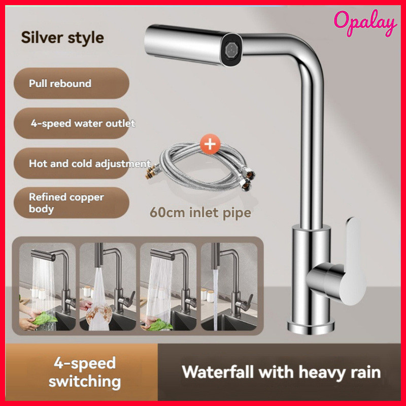 OP 4 Modes Kitchen Faucet 360°Rotation Flexible Waterfall Sink Faucet ...