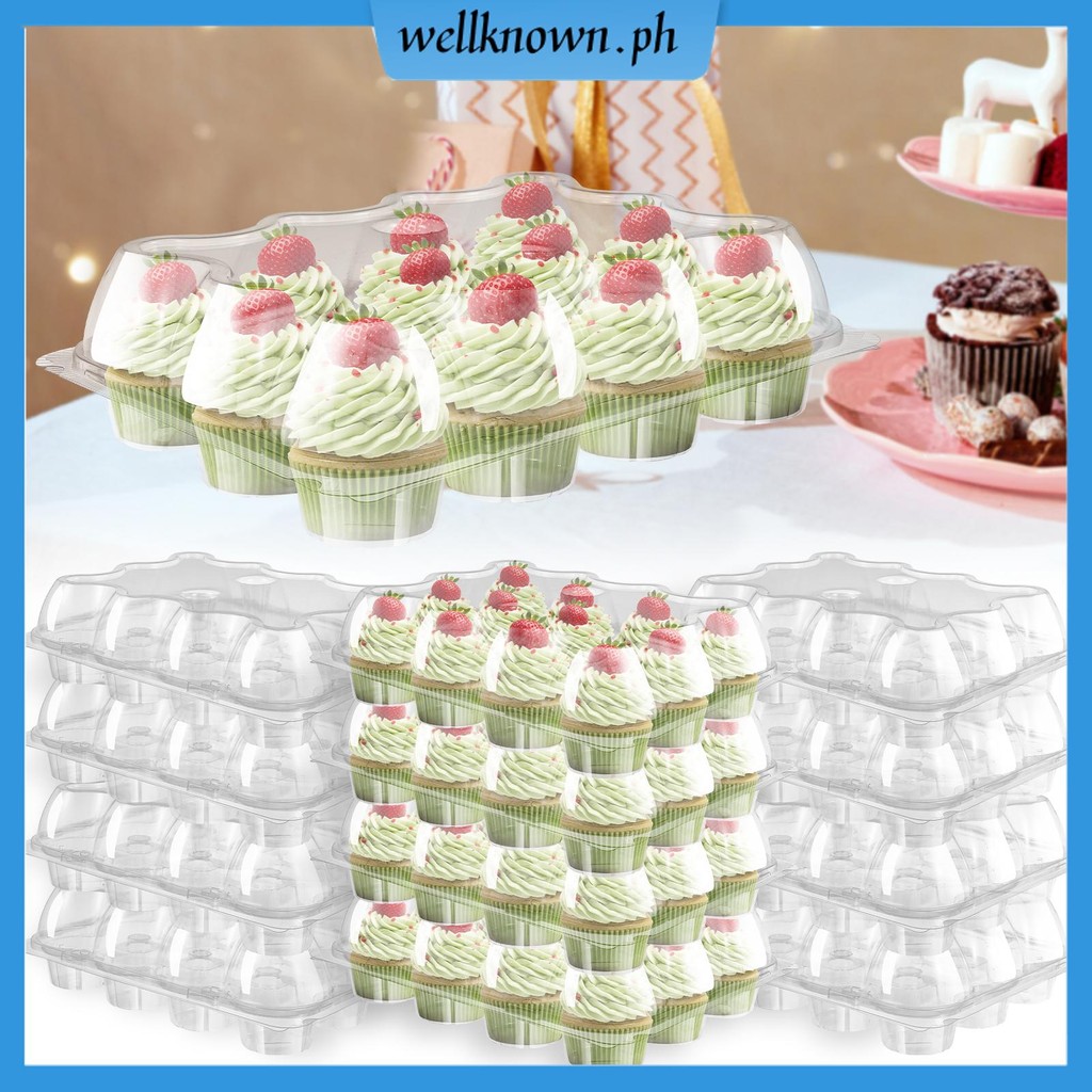 12Pcs Cupcake Containers 12 Holes Clear Plastic Cupcake Holders with ...