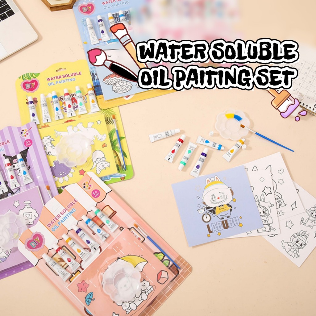 Kids Water Soluble Oil Painting Coloring Book DIY Portable With ...