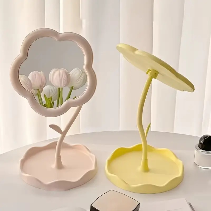 Portable Flower Mirror Makeup Mirror Cute desktop Dressing Table ...