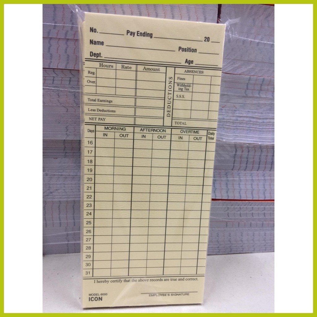 Standard Time Card Book – Approx. 100 Sheets | Bundy Clock Attendance ...