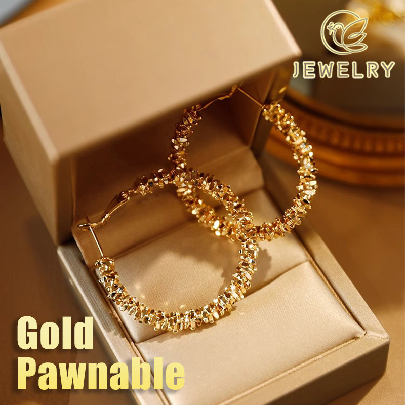 18k Gold Pawnable Legit Earrings Golden Pieces In A Ring Shape, Round ...
