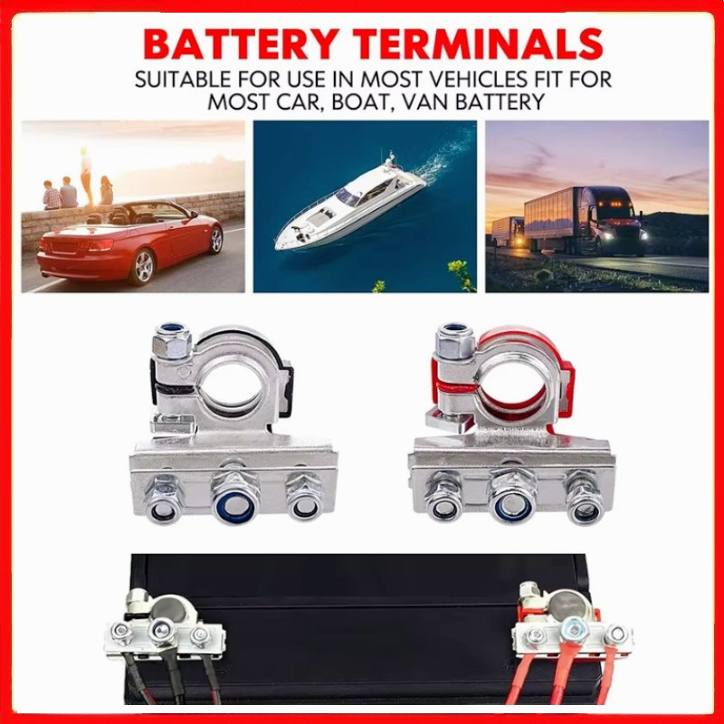 1 Pair 12V Car Battery Terminals Connector 3 Way Positive and Negative ...