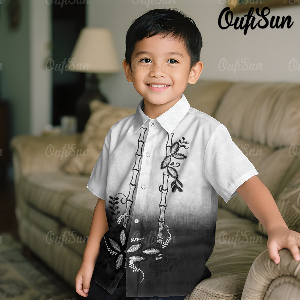 Filipino Kids Barong Tagalog Short Sleeve Traditional Bamboo Embroidery ...