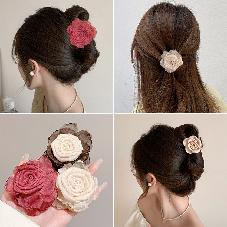 Rose Hair Clamp for Women Summer Temperament Flower Grabber Hair Claw ...