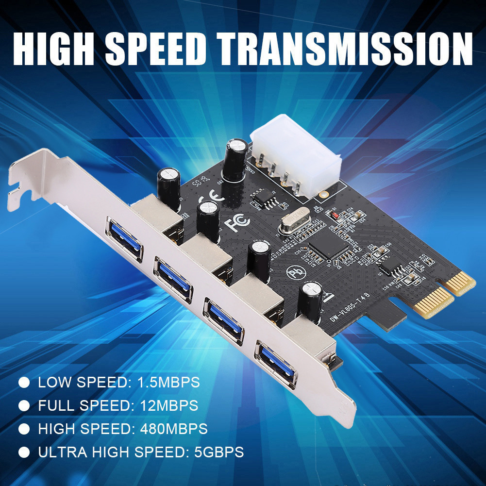 Cancanshop PCI-E to USB3.0 Expansion Card 4-port 1.5Mbps / 12Mbps 480Mbps 5Gbps Extension Board ...
