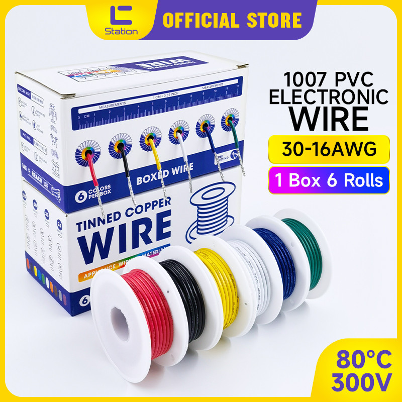 6 Rolls of 6 Colors/Boxed 1007PVC Electronic Wire 30-16AWG Tinned ...