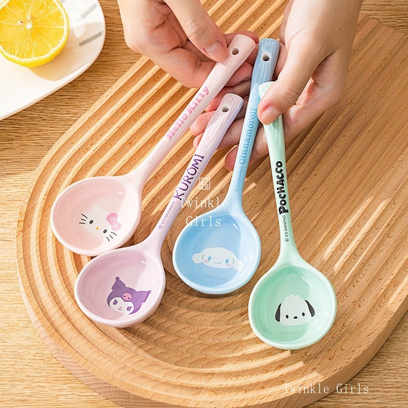 Genuine Cute Ceramic Spoon Kuromi Cinnamoroll Hello Kitty Melody Soup ...