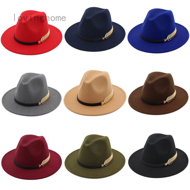 LR British style Unisex Men Women Fedora Hat Woolen Wide Brim Jazz Cap ...