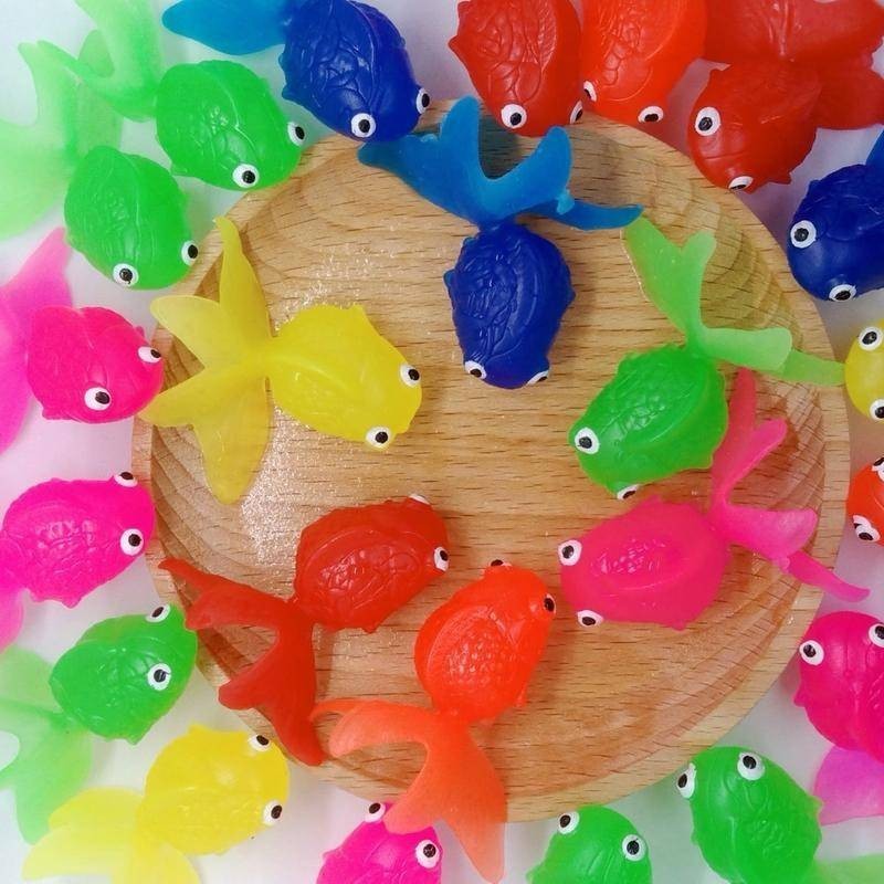 6pcs 6 Colors Small Goldfish Floating Fishing Toys Baby Educational ...