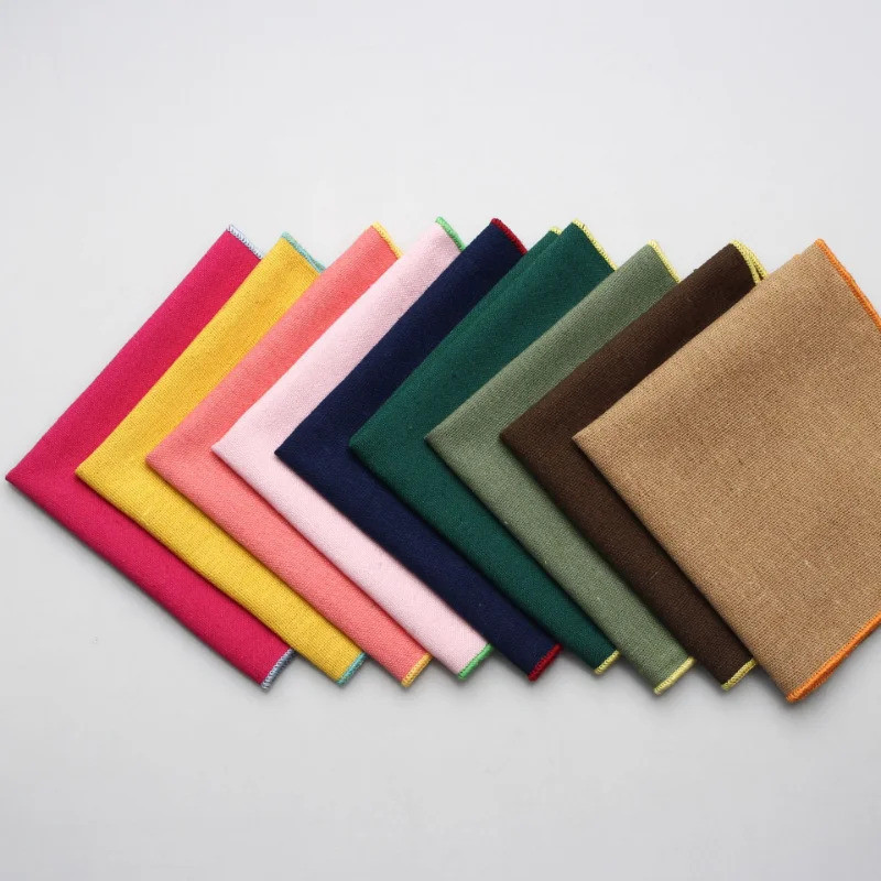 23CM Solid Color Cotton Handkerchiefs Woven Pocket Square Mens Peach ...