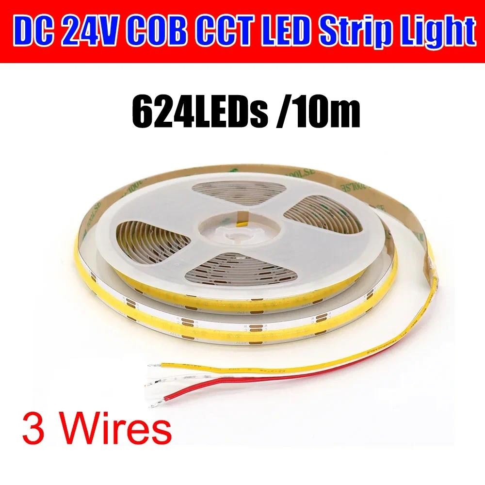 10M COB CCT LED Strip Light 624 Leds/m High Density Flexible COB 10mm ...