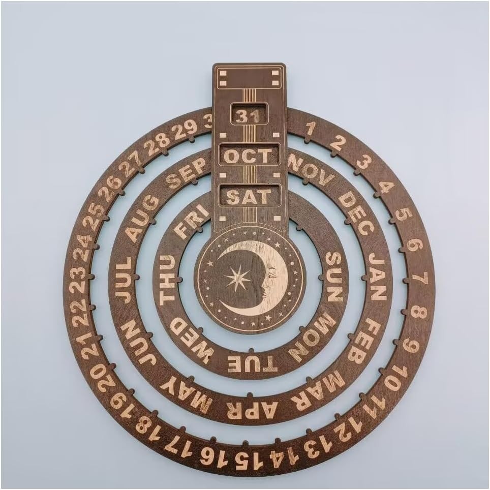 Wooden Rotating Circular Perpetual Calendar,Keep Track of Dates, Days ...