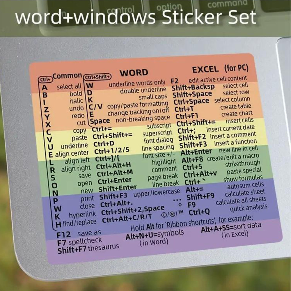 2Pcs Windows/Word Laptop Keyboard Shortcuts Reference Sticker Self ...
