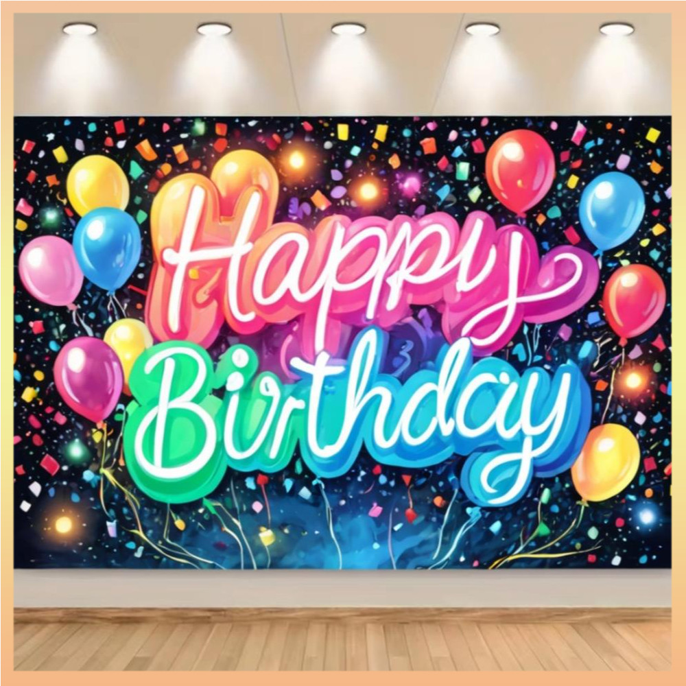 Glow Happy Birthday Background Banner Neon Glow Splashed Party ...