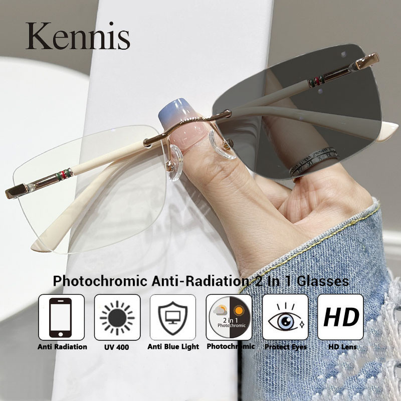 Photochromic Anti Radiation Frameless Glasses For Women Men Rimless ...