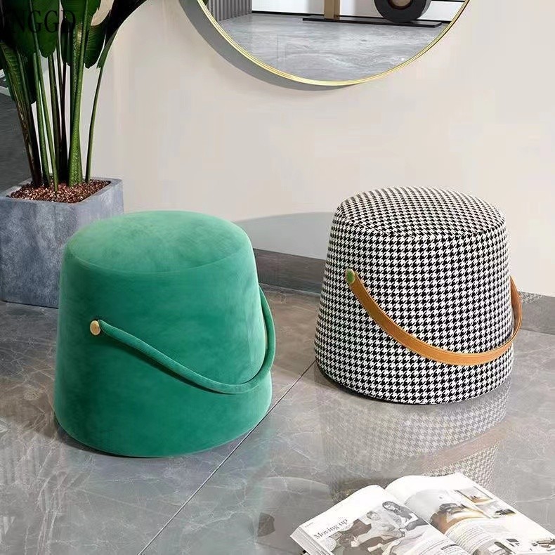 Houndstooth Stool Portable Bedroom Room Wooden Small Household Bench ...