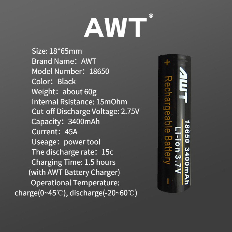 AWT 18650 3400mAh 35A Rainbow battery for Li-ion battery | Shopee ...