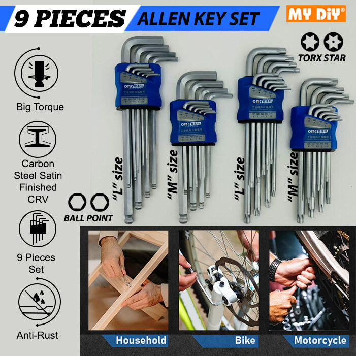 MYDIYHOMEDEPOT - 9PCS ALLEN KEY SET BALL POINT ALLEN KEY TORX STAR ...