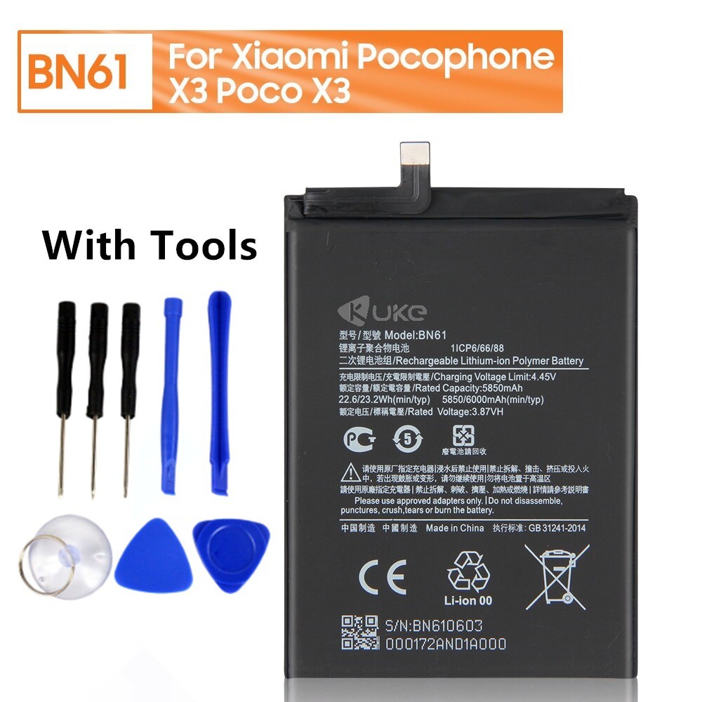KUKE Poco Battery BN61 For Xiaomi Pocophone X3 Poco X3 6000mAh With ...