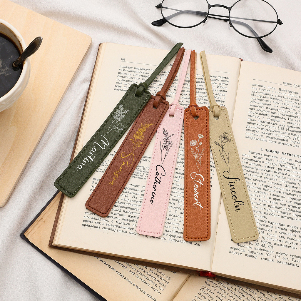 Personalised Leather Bookmark Book Lover Gift Custom Birth Flower Name ...