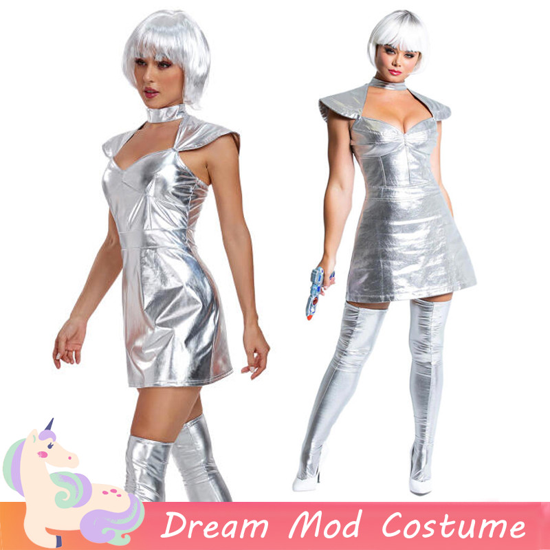Space Woman Cosplay Costume Sexy Silver Dress For Woman Adult Astronaut ...