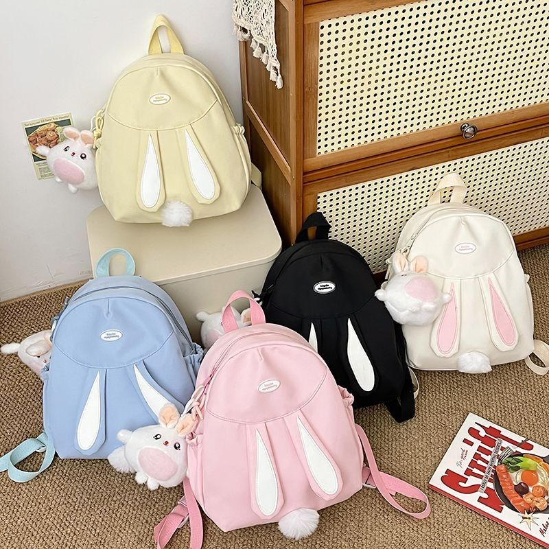 Cute Bunny Ears Backpack Small Travel Student Cute Plain Backpack ...
