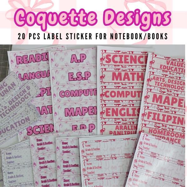 Coquette Design upto 20 Label Stickers - Subject and Name Labels ...