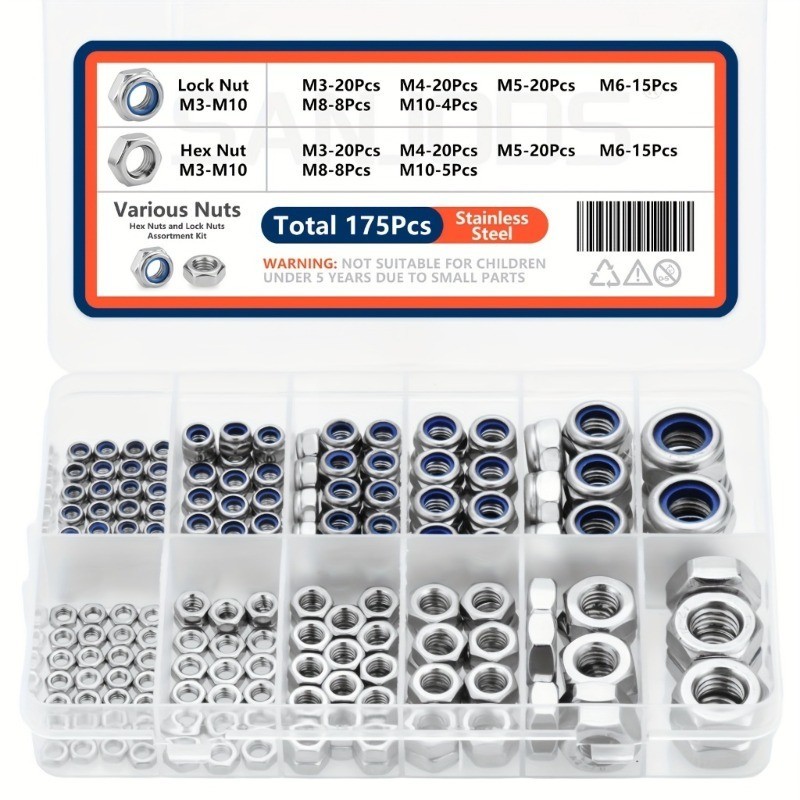 【24h Ship】Nylon Lock Nut Assortment Kit M3 M4 M5 M6 M8 M10 M12 Nylon ...