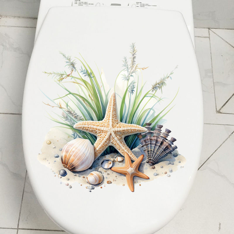 Green Grass Starfish Shell Stickers Creative Toilet Cover Stickers ...