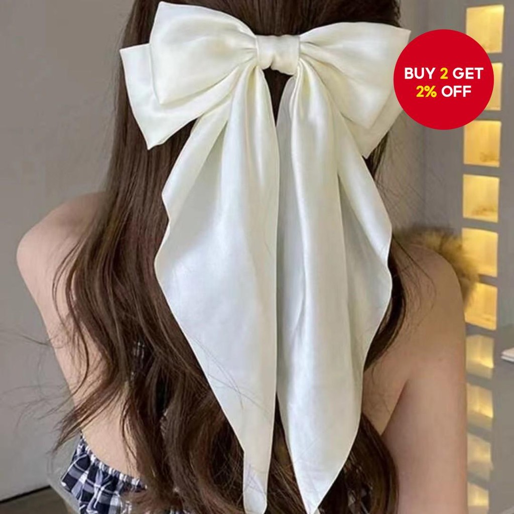 New Elegant Bow Spring Clip 2025 - Korean Fashion Long Ribbon Hairpin ...