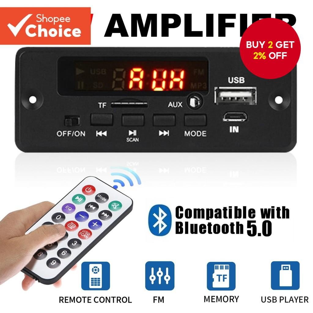 DC 12V 50W Amplifier Bluetooth 5.0 MP3 Player FM Radio TF USB 3.5mm AUX ...