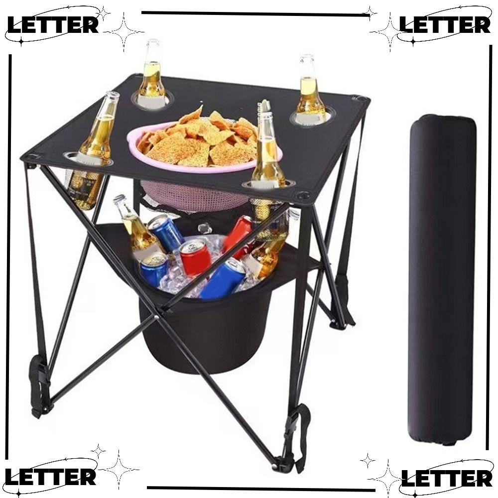 LETTER Collapsible Folding Camping Table, with Insulated Cooler ...