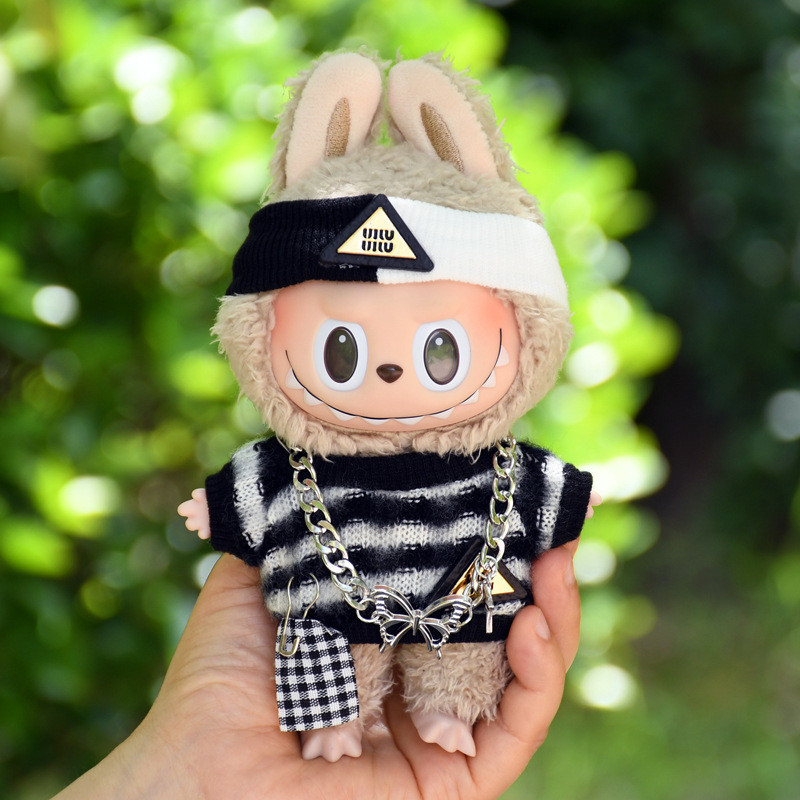 17cm labubu Clothes, Black Striped T-Shirt Suit labubu Clothes | Shopee ...