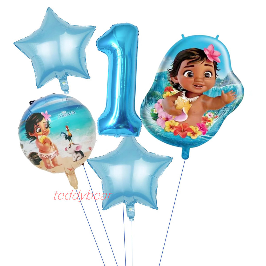 Moana Theme Balloons Set Birthday Party Decorations Blue Number Balloon ...